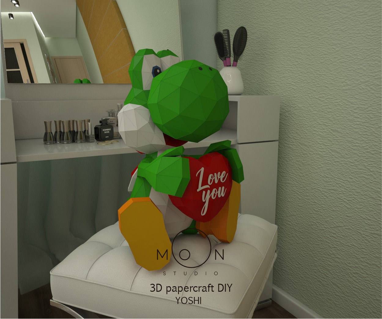 Yoshi Te Amo, DIY, Papercraft, PDF, Svg, Dxf, Low Poly, 3D Model, Craft ...