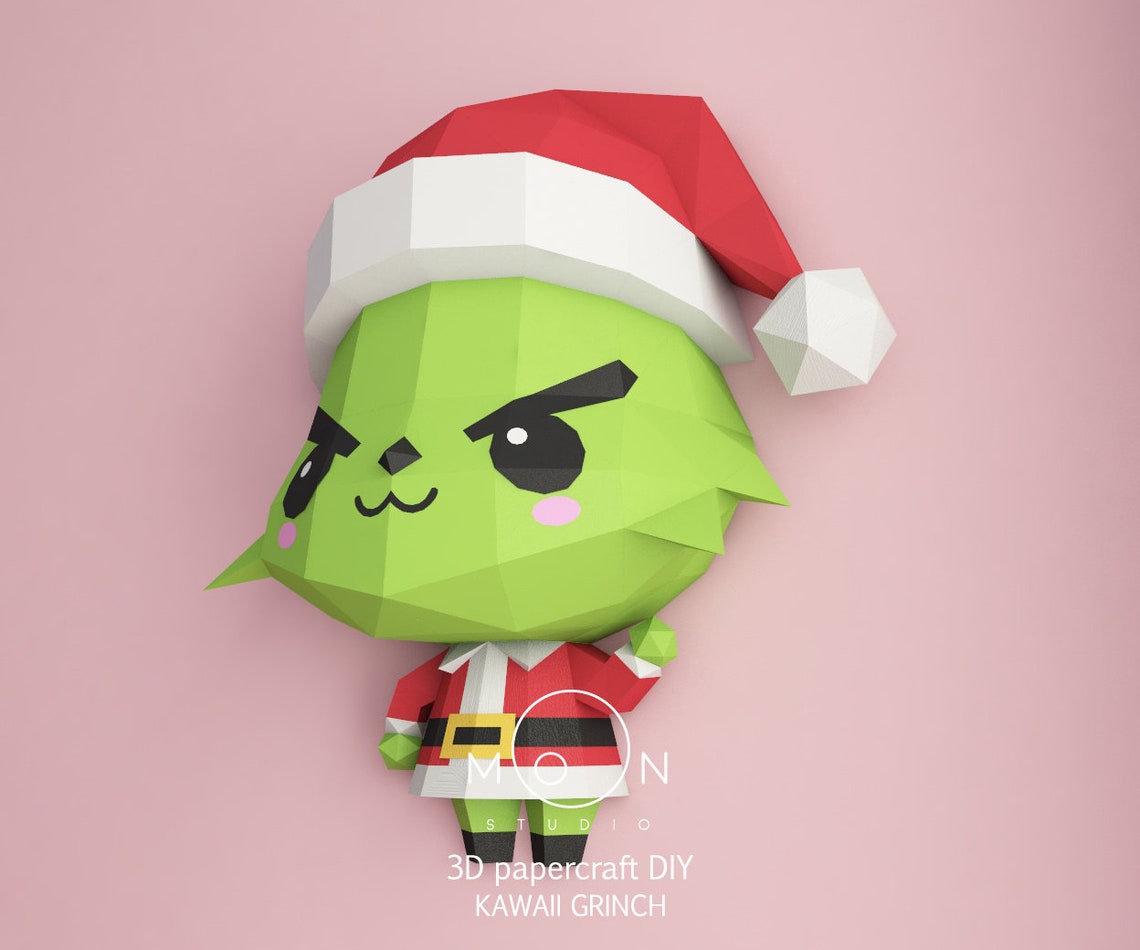 Kawaii Grinch DIY Papercraft PDF Svg Dxf Low Poly 3D - Etsy México