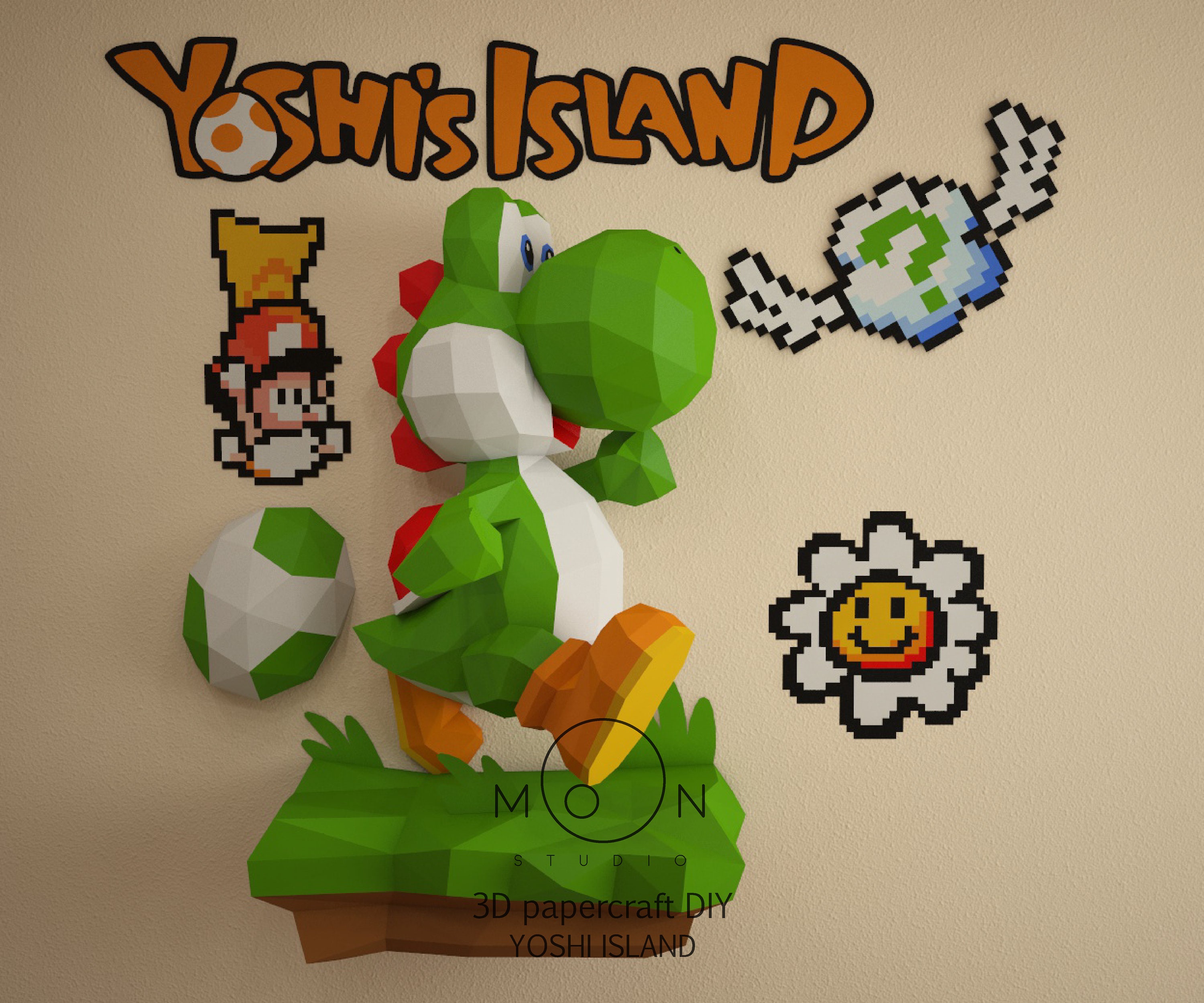 Yoshi Island, DIY, Papercraft, PDF, Svg, Dxf, Low Poly, 3D Model, Craft ...