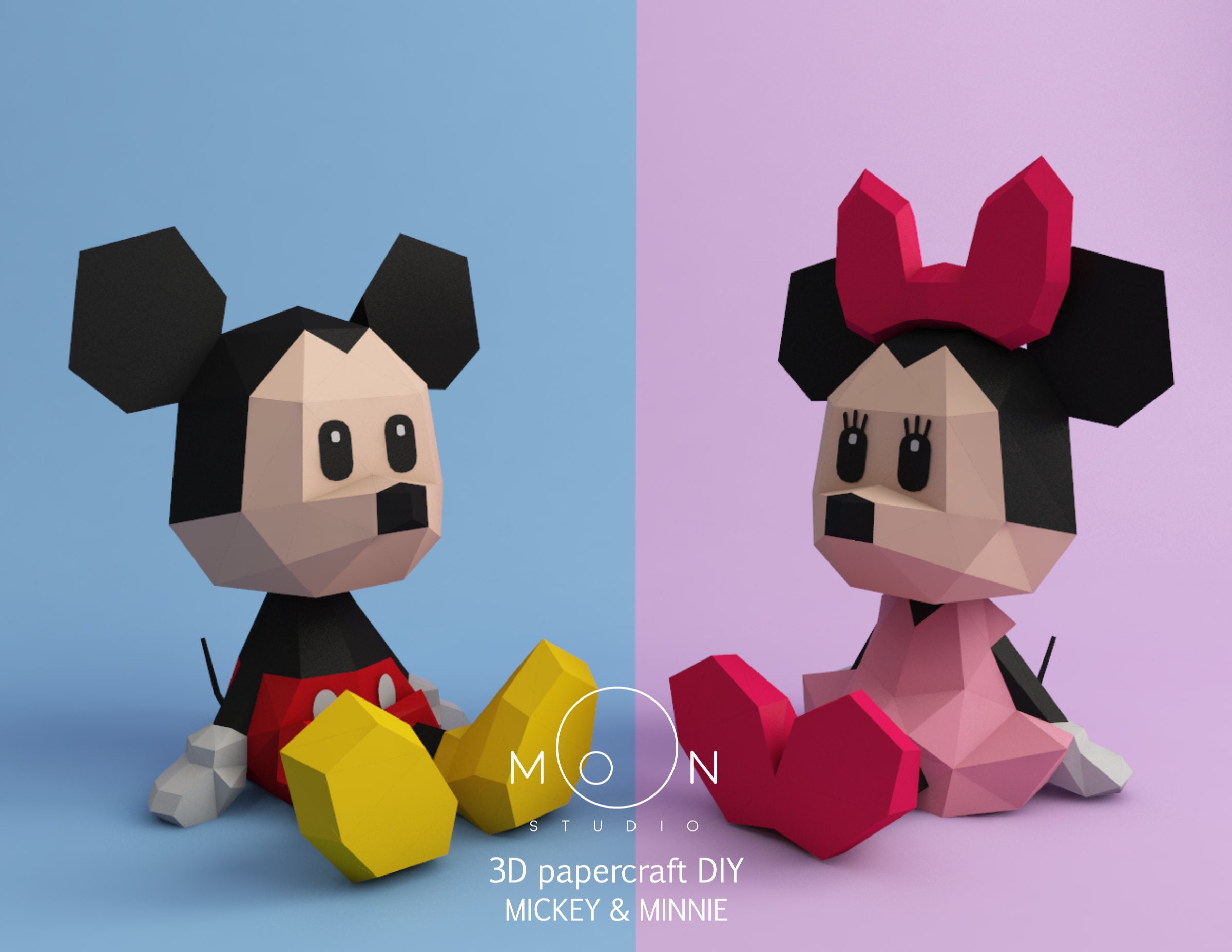 Mickey & Minnie Papercraft PDF, SVG, dxf Template For Children's Room ...