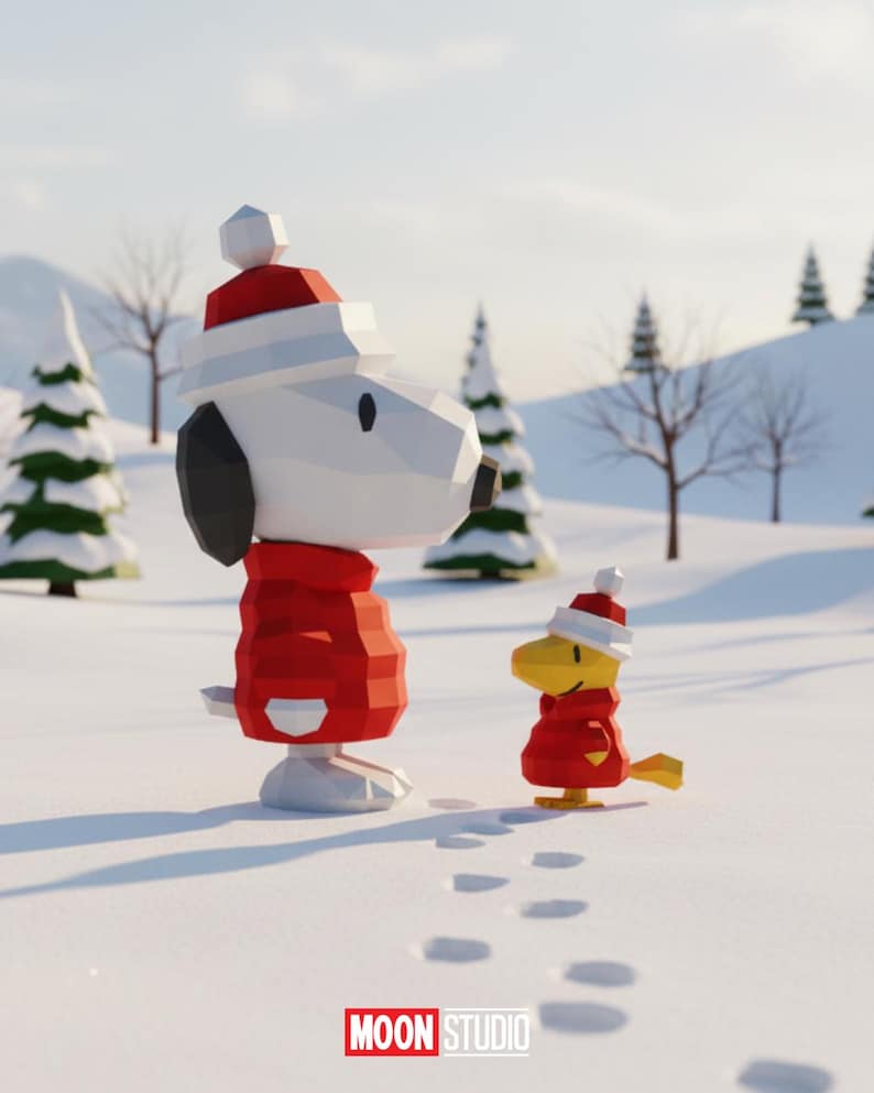 Snoopy y Woodstock Navidad, DIY, Papercraft, pdf, svg, dxf, Low Poly ...