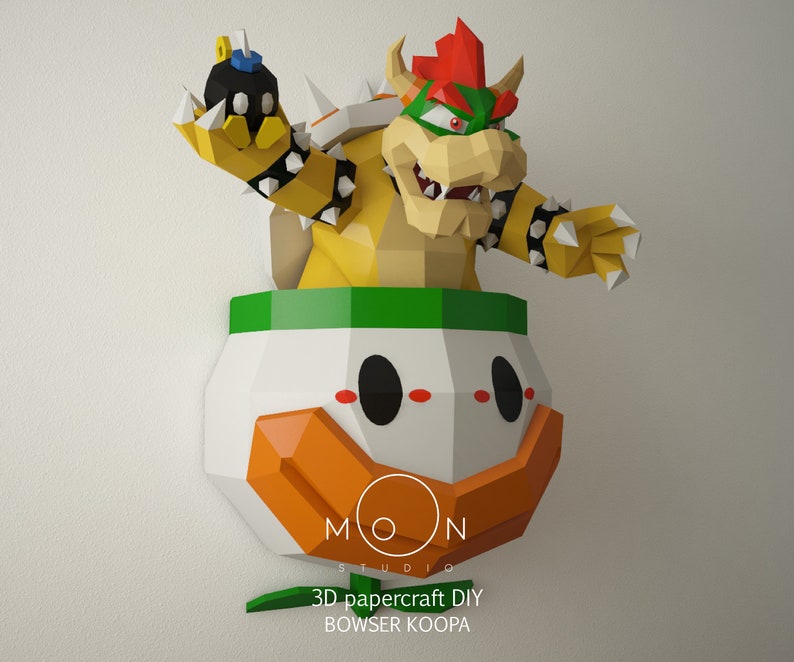 Bowser Koopa, Wall Papercraft PDF, Dxf, Cameo, Svg, DIY, Low Poly Paper ...