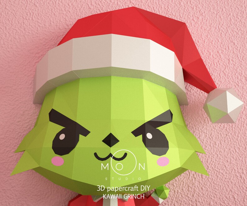 Kawaii Grinch, DIY, Papercraft, PDF, Svg, Dxf, Low Poly, 3D Model ...
