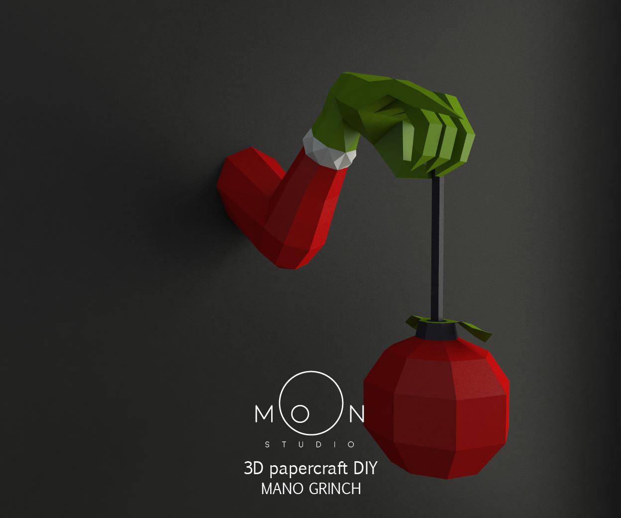Grinch Hand, DIY, Papercraft, PDF, Svg, Dxf, Low Poly, 3D Model, Craft ...