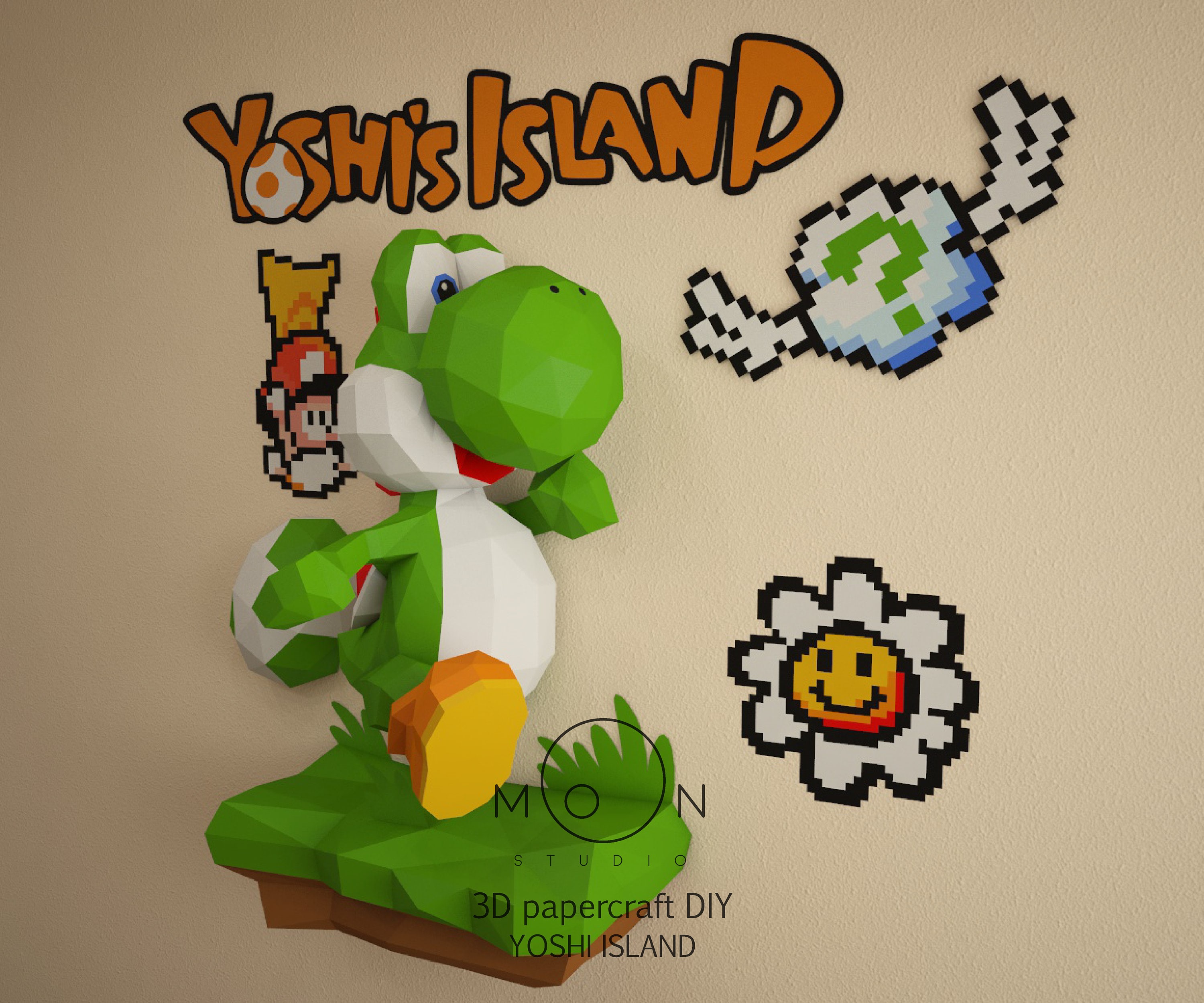 Yoshi Island, DIY, Papercraft, PDF, Svg, Dxf, Low Poly, 3D Model, Craft ...