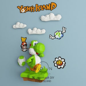 Yoshi Island, DIY, Papercraft, PDF, Svg, Dxf, Low Poly, 3D Model, Craft ...