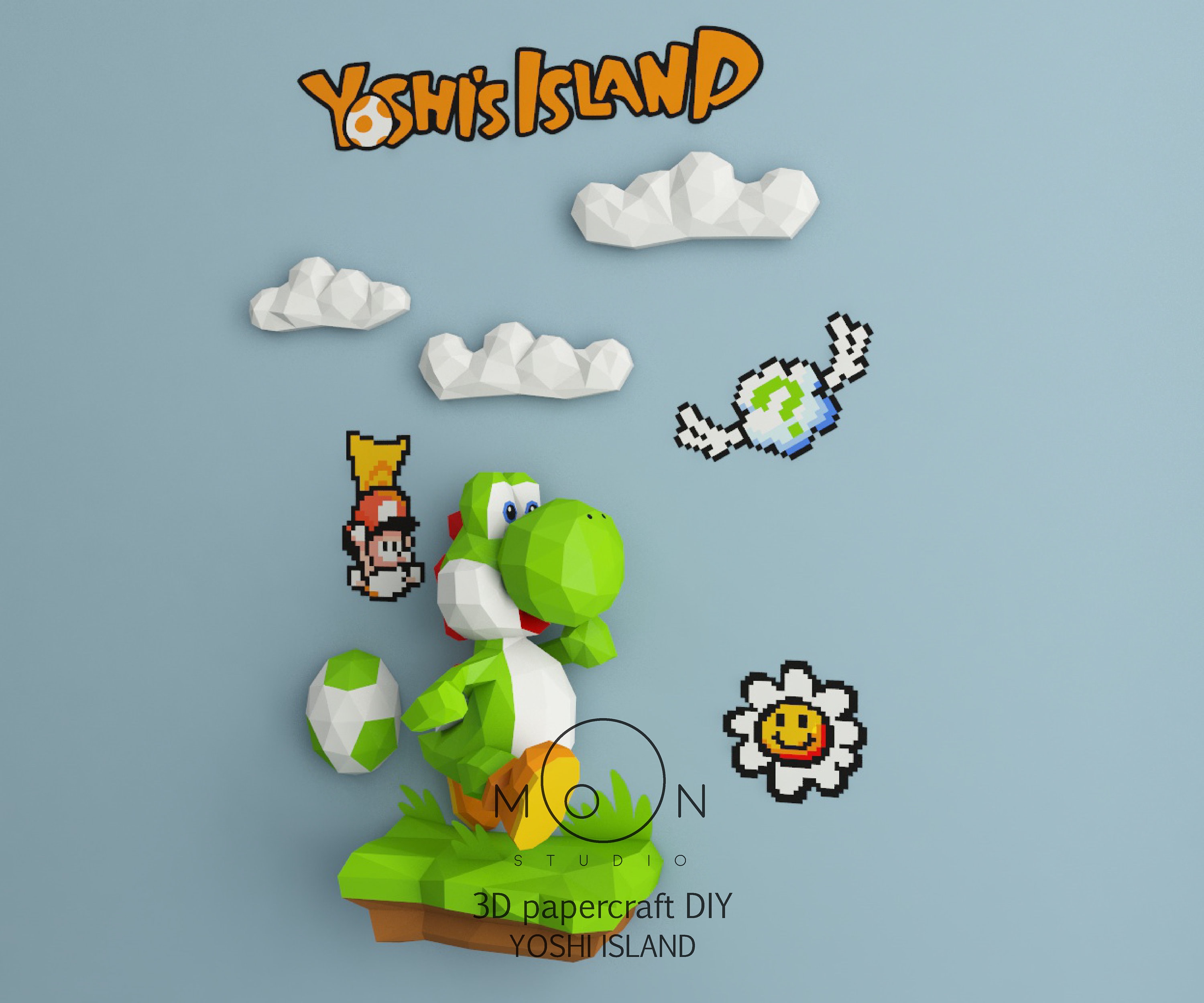 Yoshi Island, DIY, Papercraft, PDF, Svg, Dxf, Low Poly, 3D Model, Craft ...