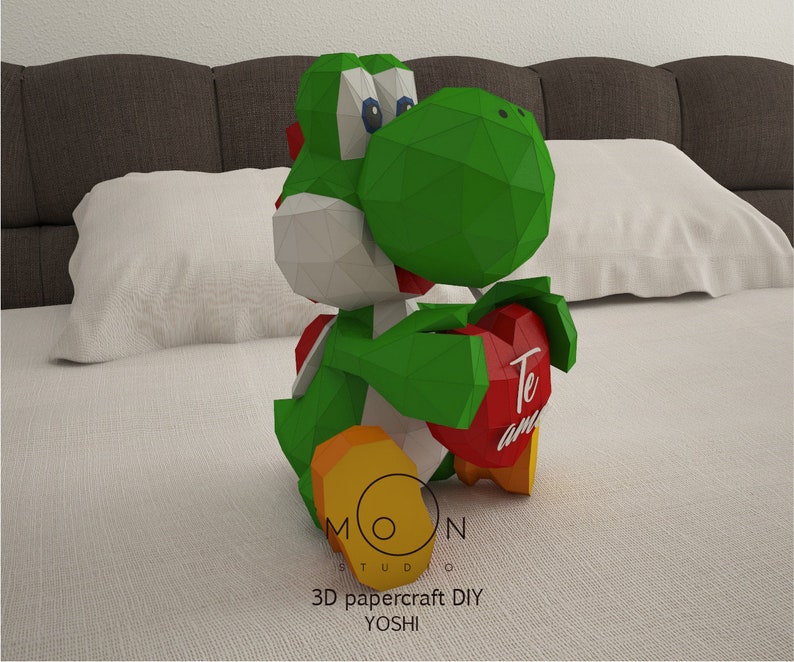 Yoshi Te Amo, DIY, Papercraft, PDF, Svg, Dxf, Low Poly, 3D Model, Craft ...