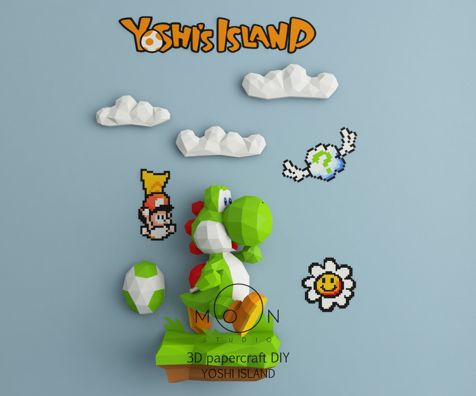 Yoshi Island, DIY, Papercraft, PDF, Svg, Dxf, Low Poly, 3D Model, Craft ...