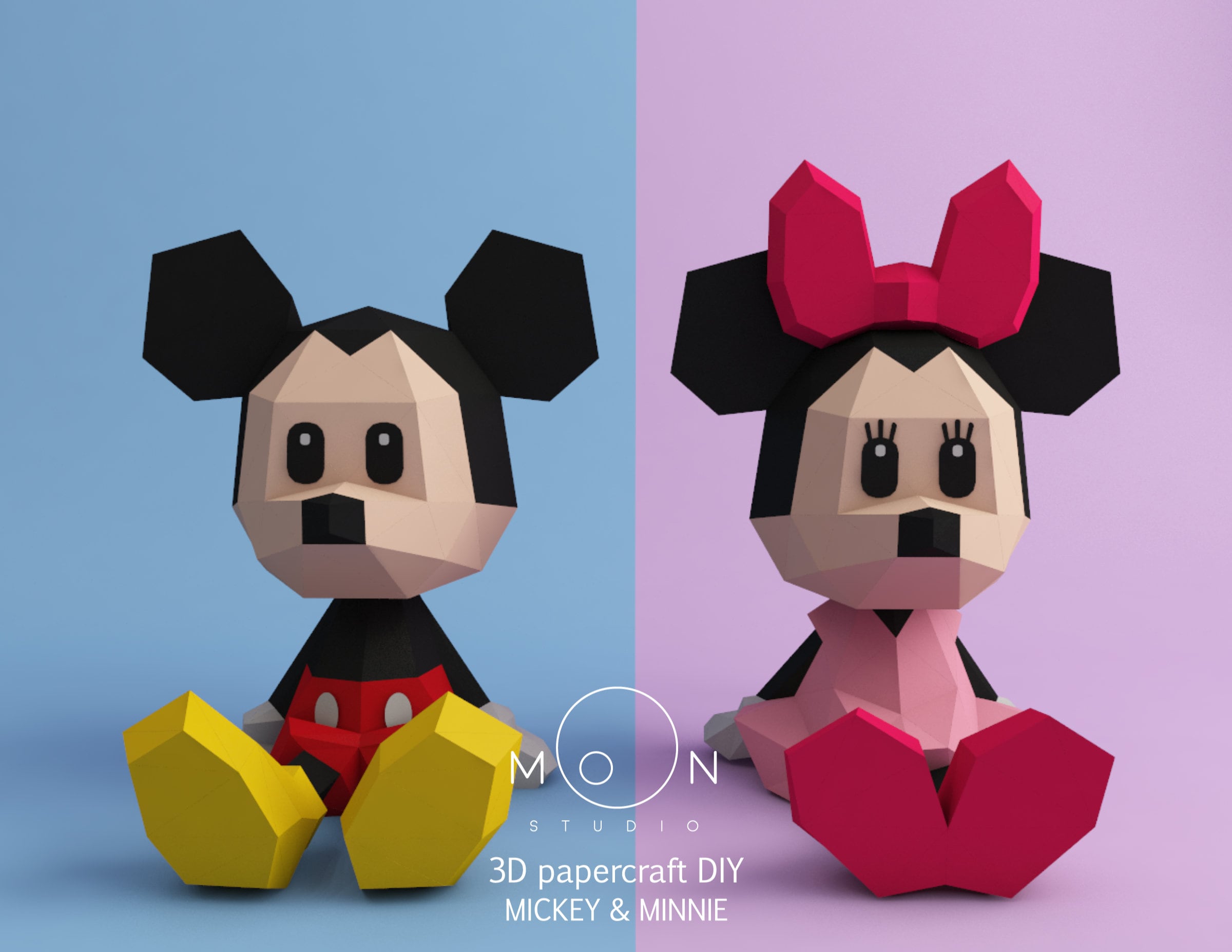 Mickey & Minnie Papercraft PDF, SVG, Dxf Template for Children's Room ...