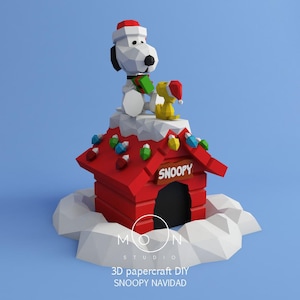 Snoopy Navidad, DIY, Papercraft, pdf, svg, dxf, Low Poly, 3D model ...
