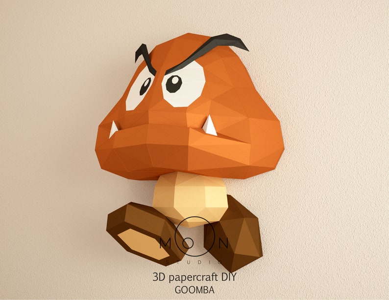 Goomba, DIY, Papercraft, PDF, Svg, Dxf, Low Poly, 3D model, Craft ...