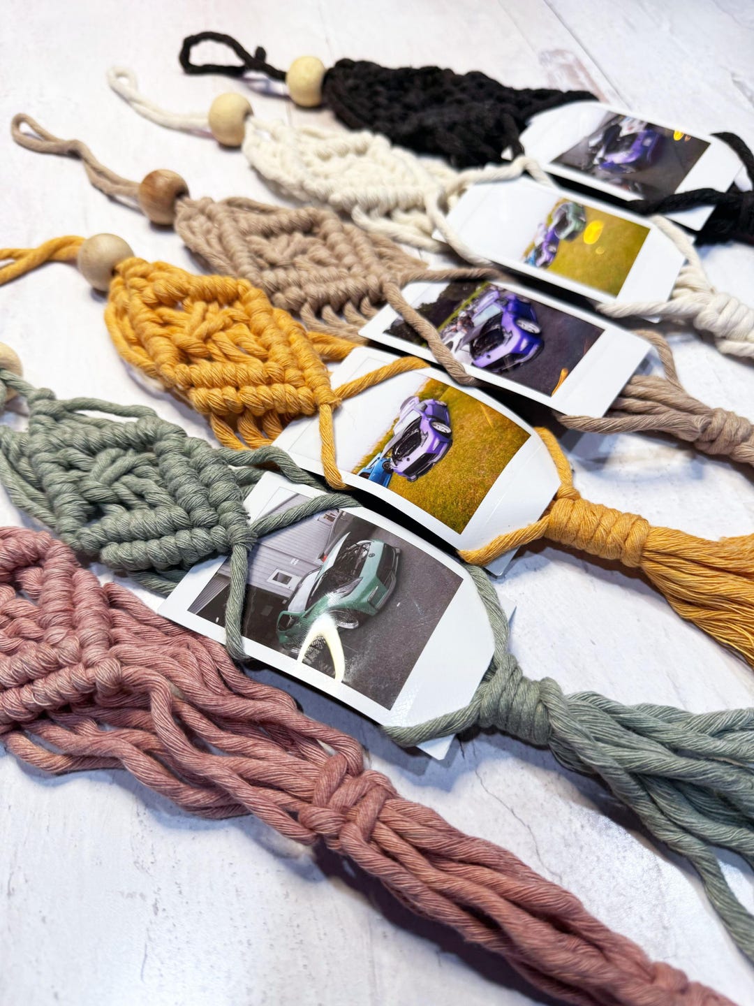 Macrame Photo Car Charm: Boho Instax Mini Polaroid Holder - Etsy