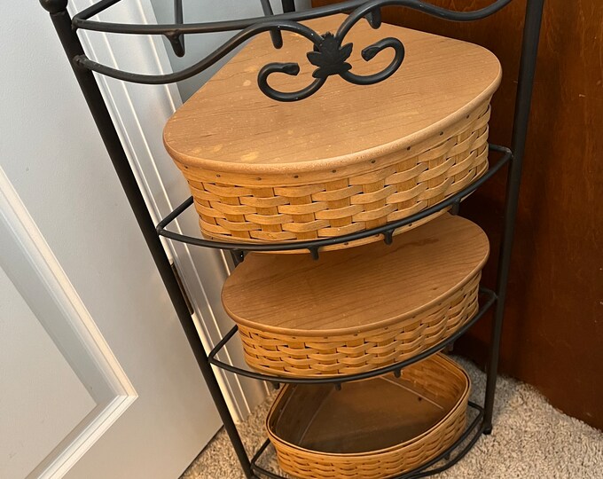 Longaberger Wrought Iron Corner Stand With 3 Corner Baskets, Two Basket ...