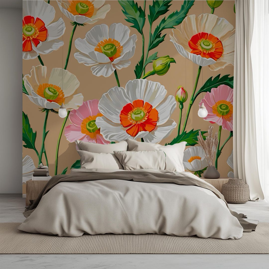 Funky Wallpaper Flower Mural Large Flower Wallpaper Bright Fun ...