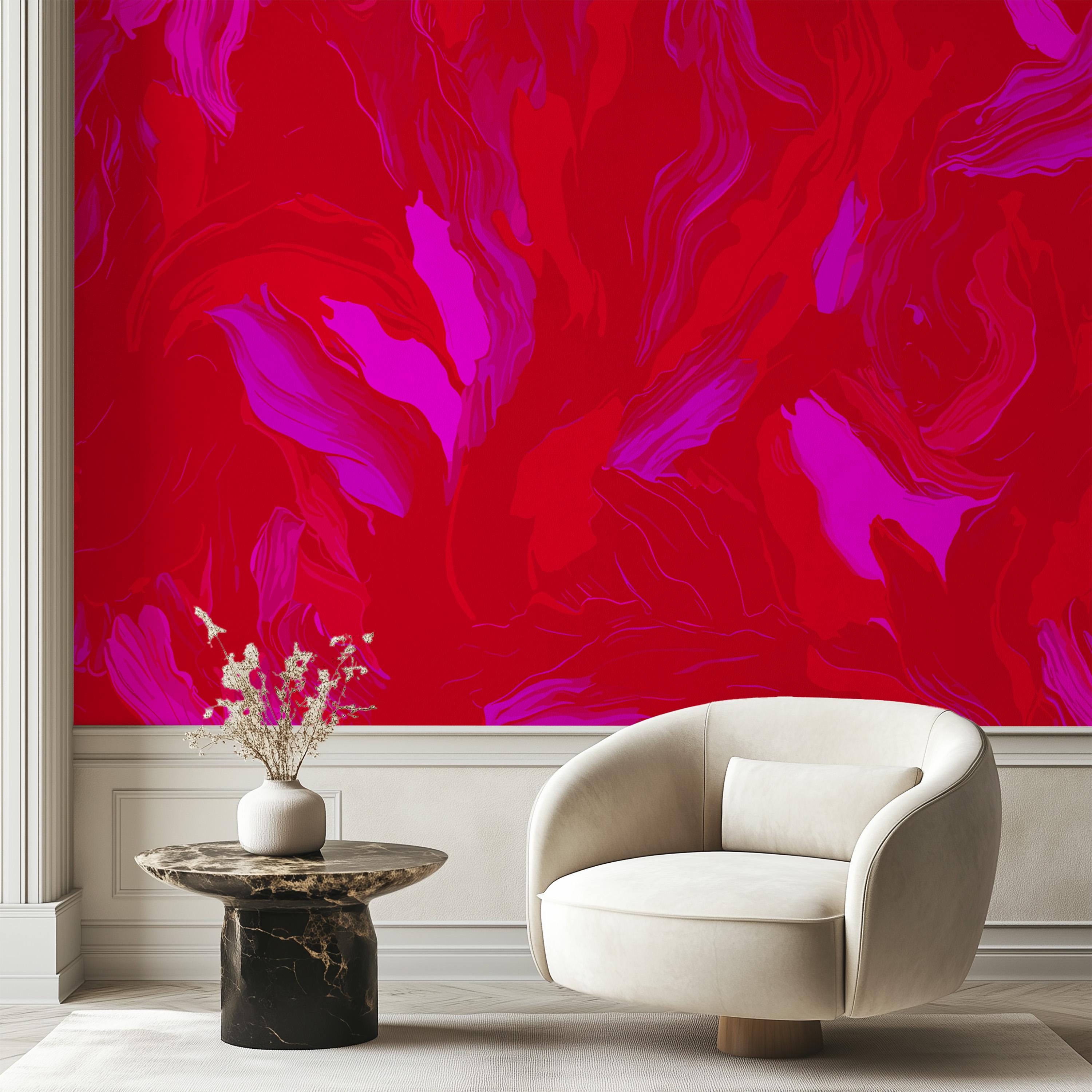 Funky Wallpaper Red and Pink Wallpaper Boho Wallpaper Unique Wallpaper ...
