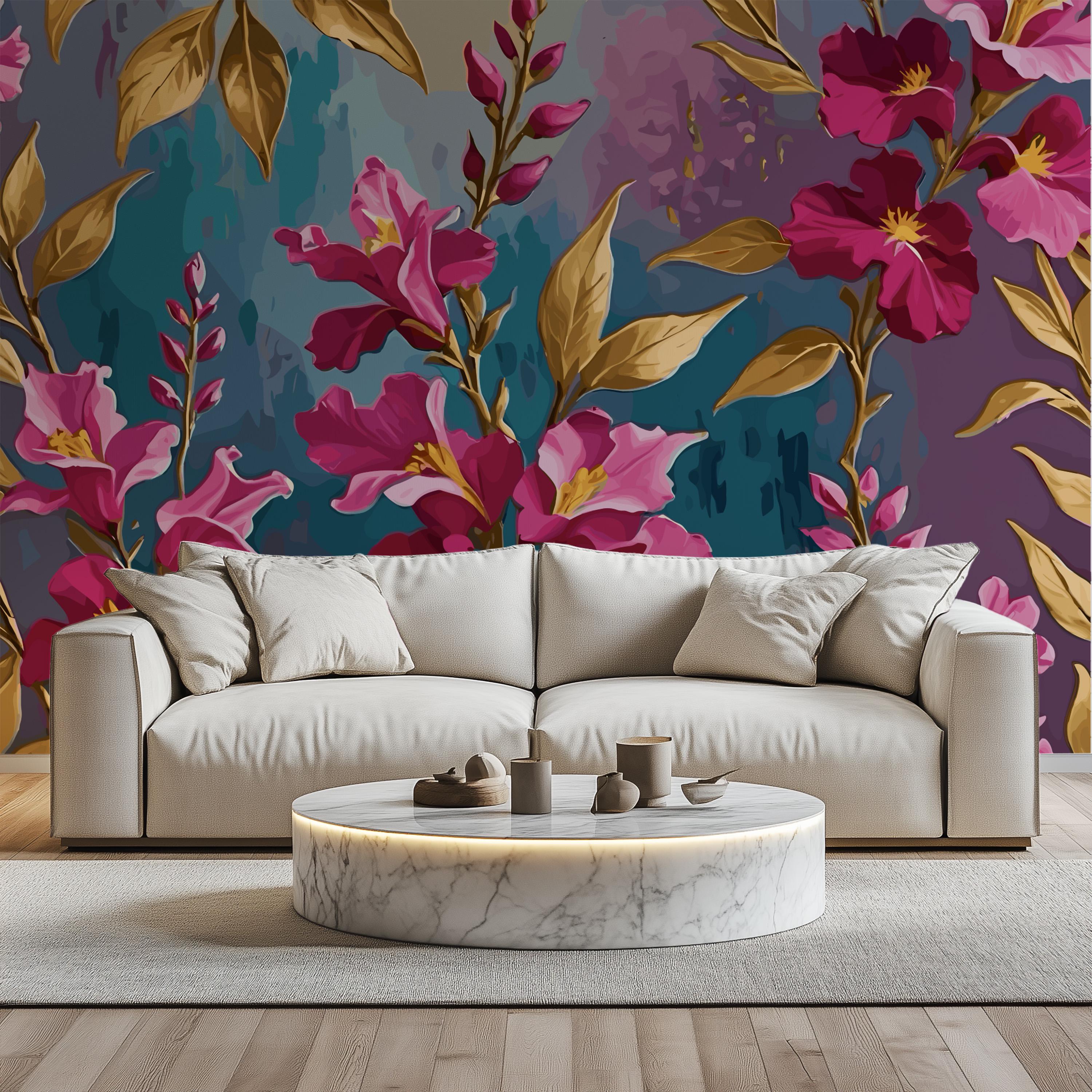 Bold Wallpaper Colorful Wallpaper Dark Botanical Wallpaper Large Floral ...