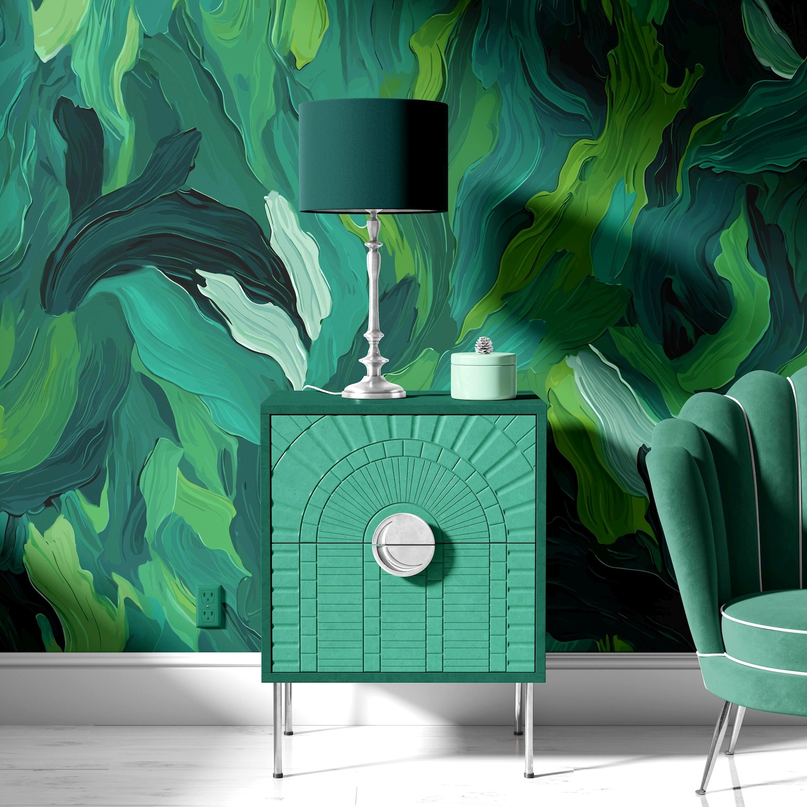 Funky Wallpaper Dark Green Wallpaper Boho Wallpaper Unique Wallpaper ...