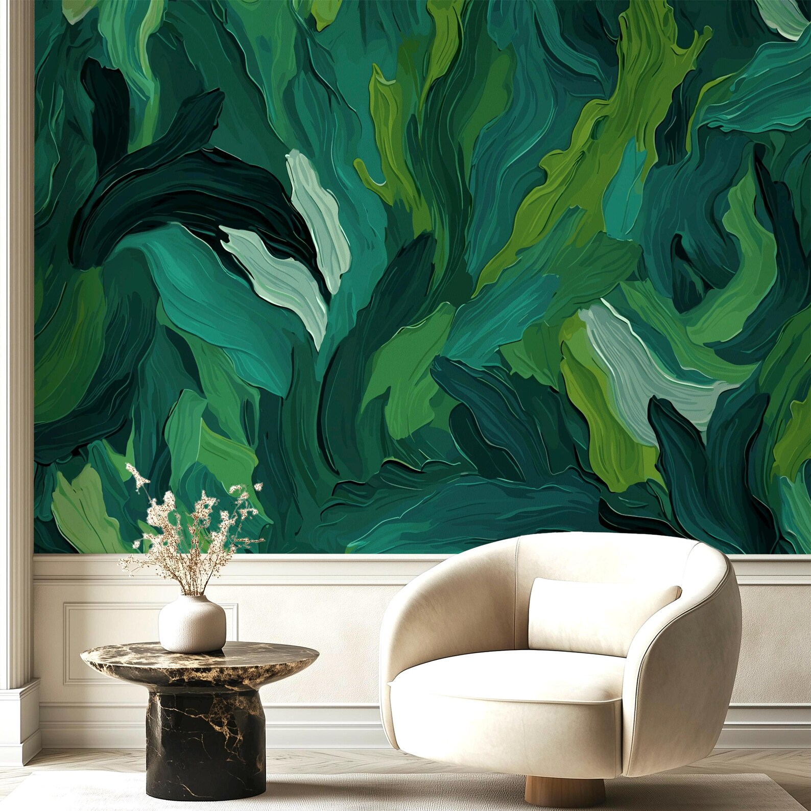 Funky Wallpaper Dark Green Wallpaper Boho Wallpaper Unique Wallpaper ...