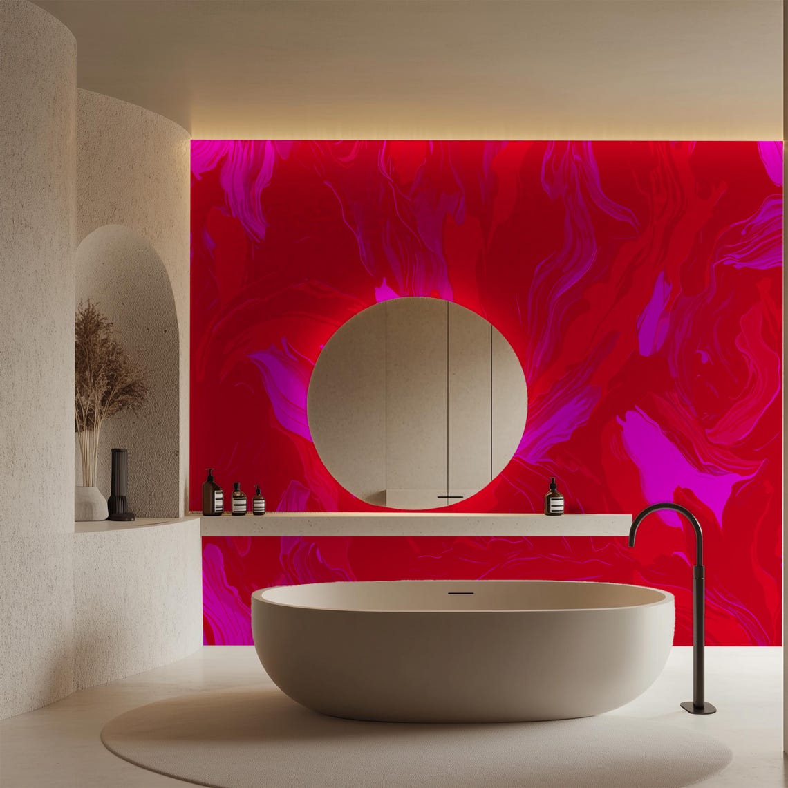 Funky Wallpaper Red and Pink Wallpaper Boho Wallpaper Unique Wallpaper ...