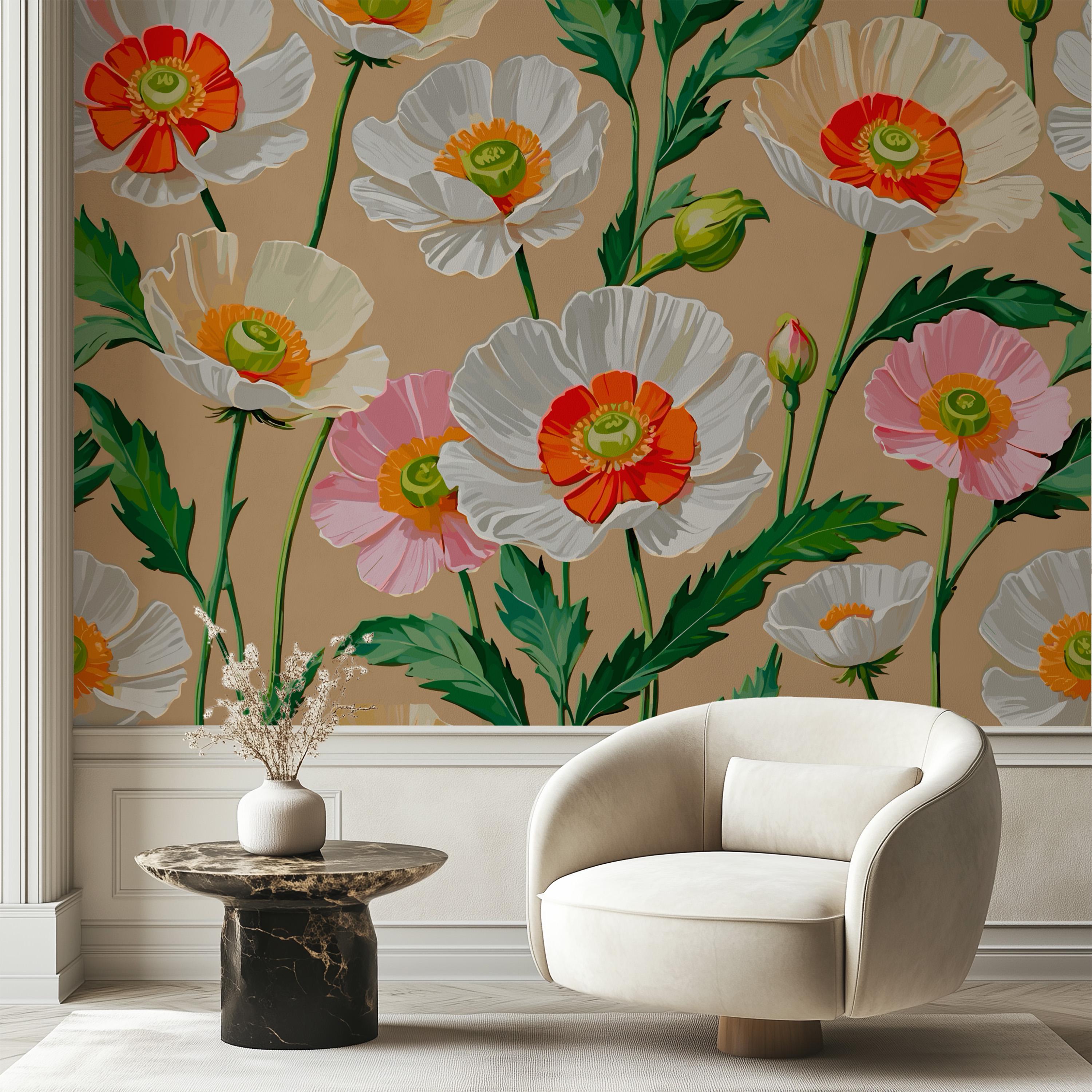 Funky Wallpaper Flower Mural Large Flower Wallpaper Bright Fun ...
