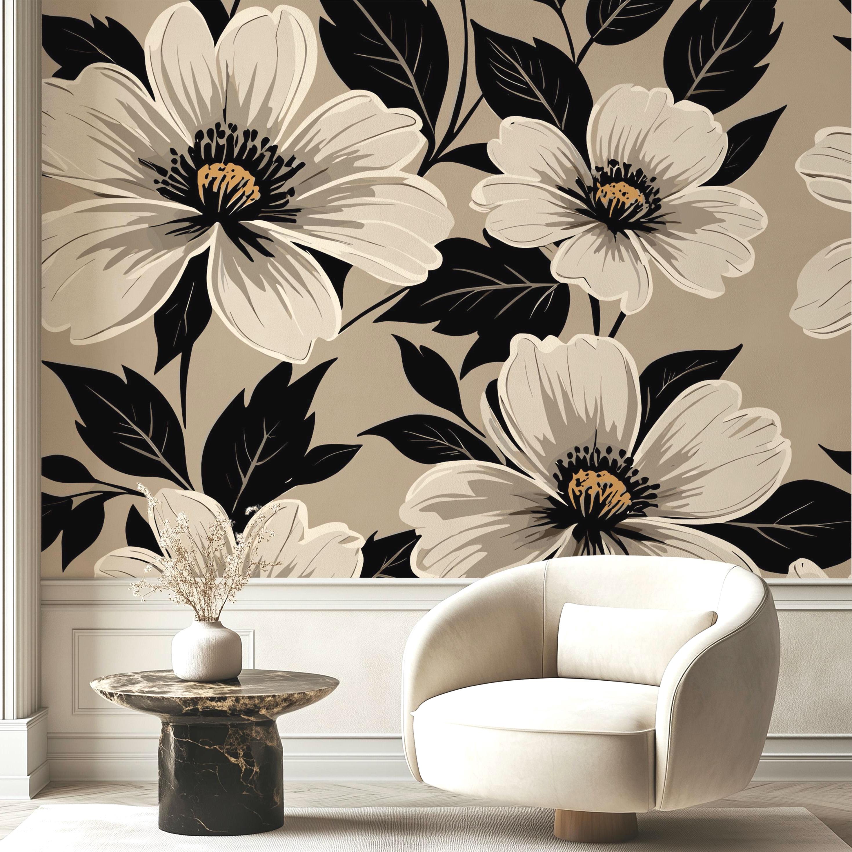 Floral Wallpaper Daisy Wallpaper Large Abstract Flowers Wallpaper Peel ...