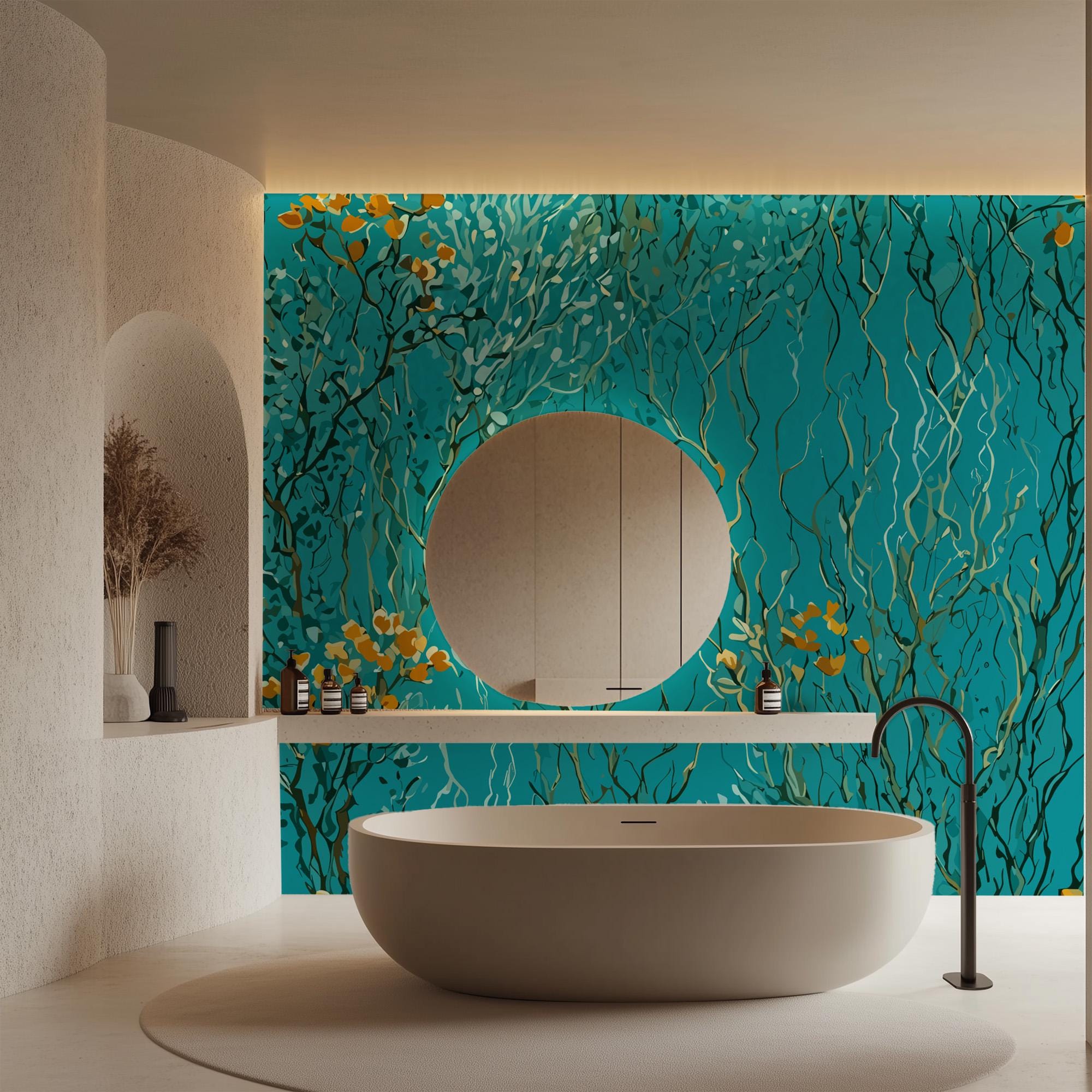 Wallpaper Peel and Stick Unique Botanical Green Teal Floral Vibrant ...