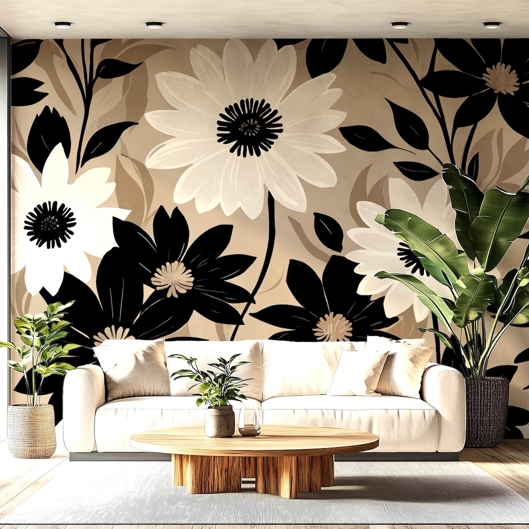Floral Wallpaper Large Abstract Flowers Wallpaper Peel and Stick Dark ...