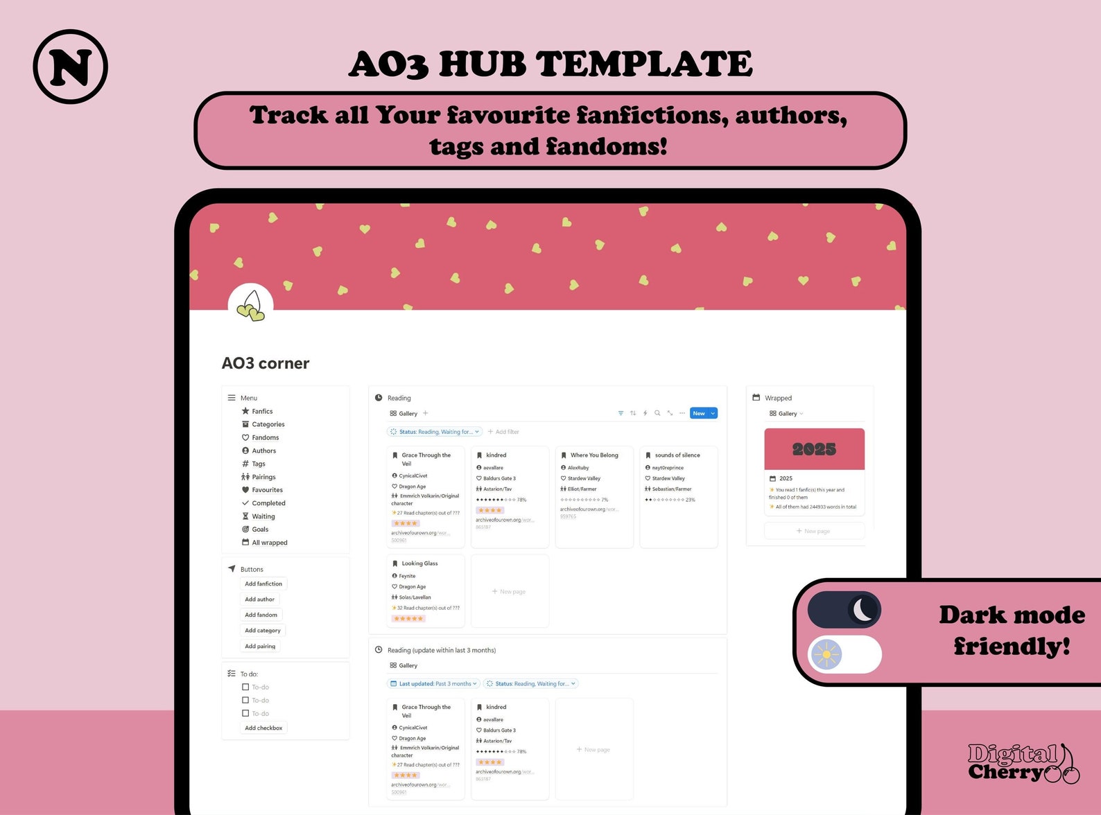 AO3 Notion Tracker, Fanfiction Notion Template, Notion Hub, Fanfiction ...