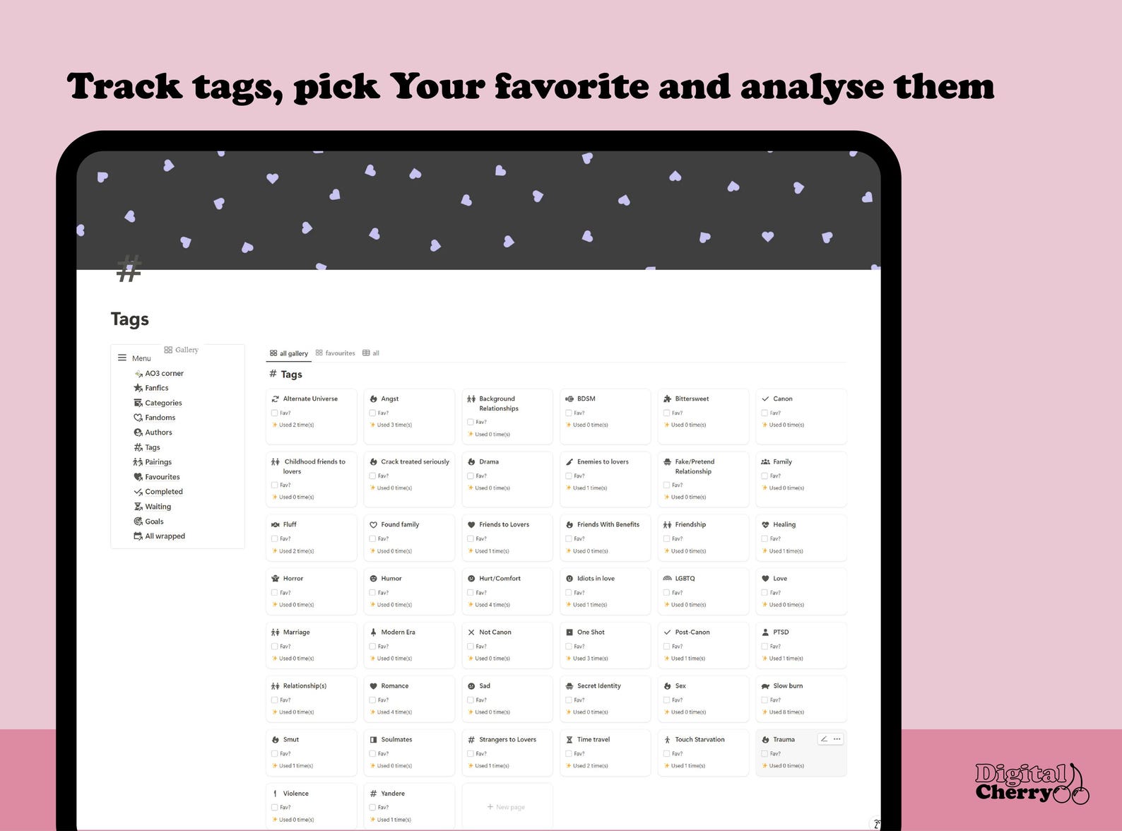 AO3 Notion Tracker, Fanfiction Notion Template, Notion Hub, Fanfiction ...