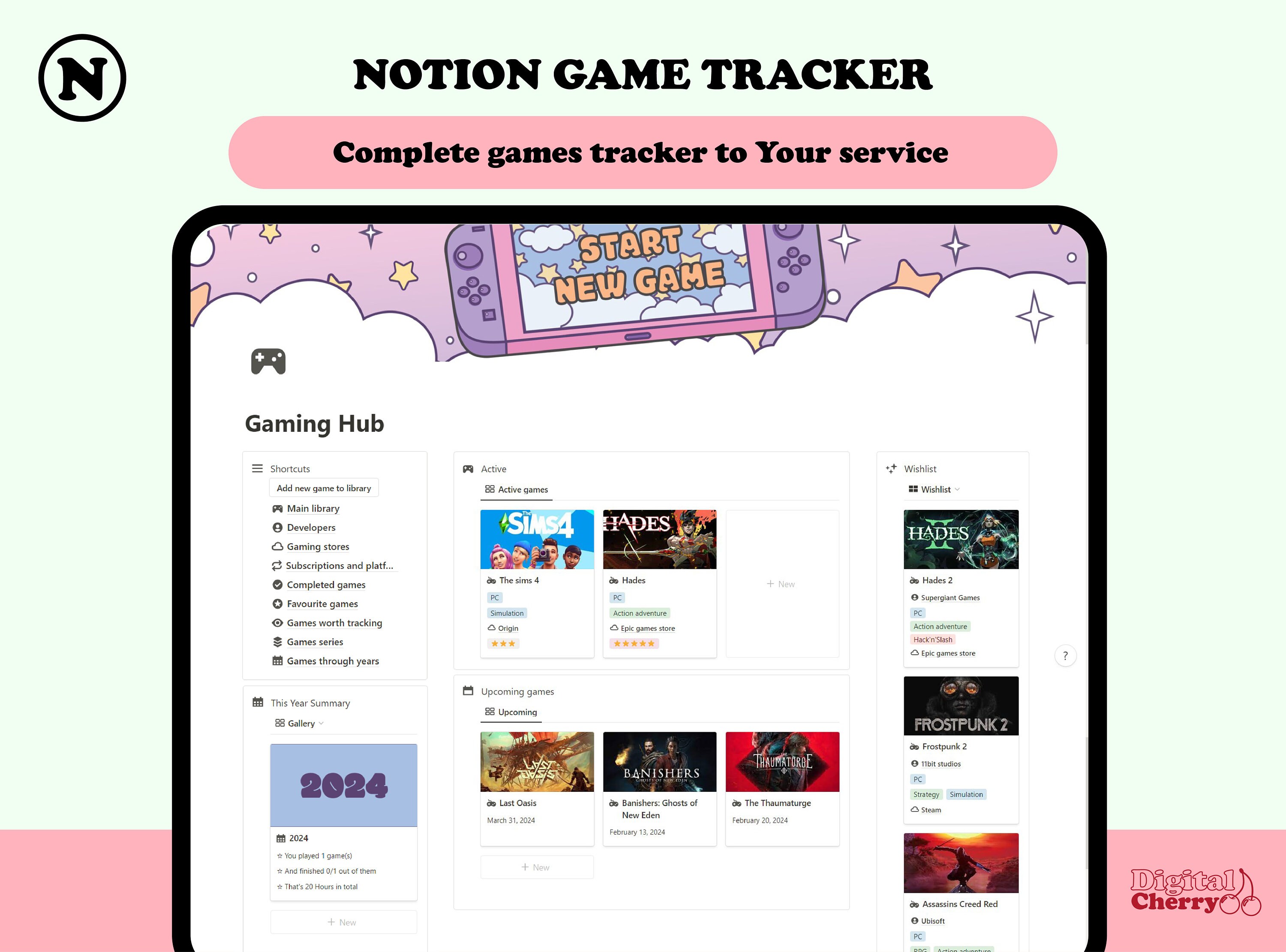 Notion Game Tracker, Notion Game Hub - Etsy UK
