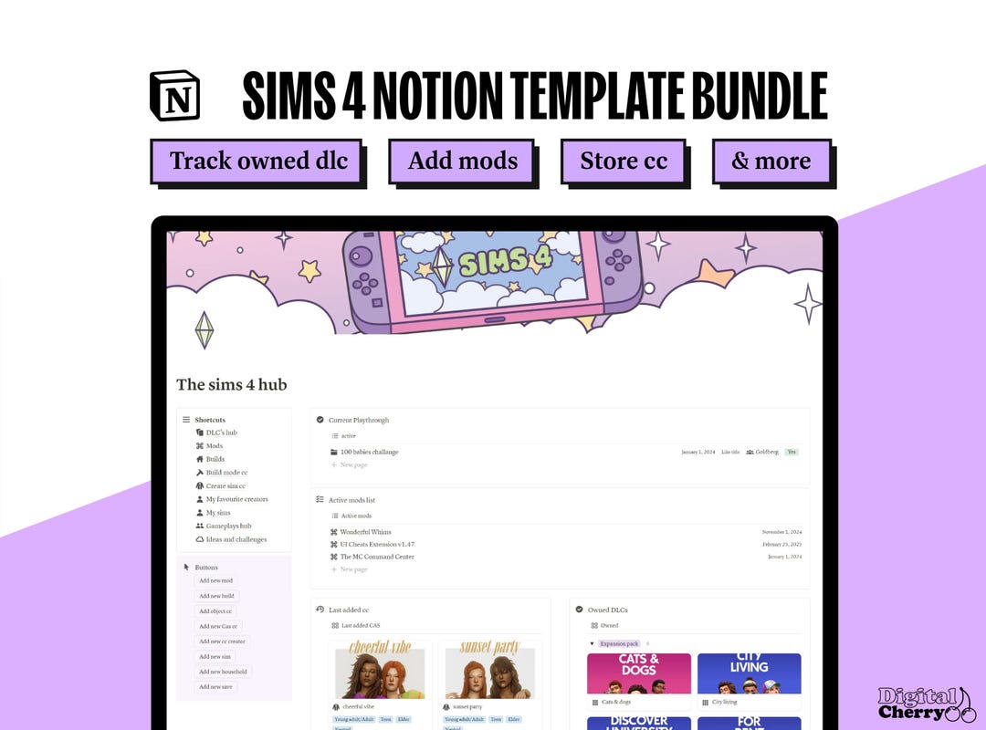 Sims 4 Notion Template, Notion Hub, Sims 4 Planner - Etsy