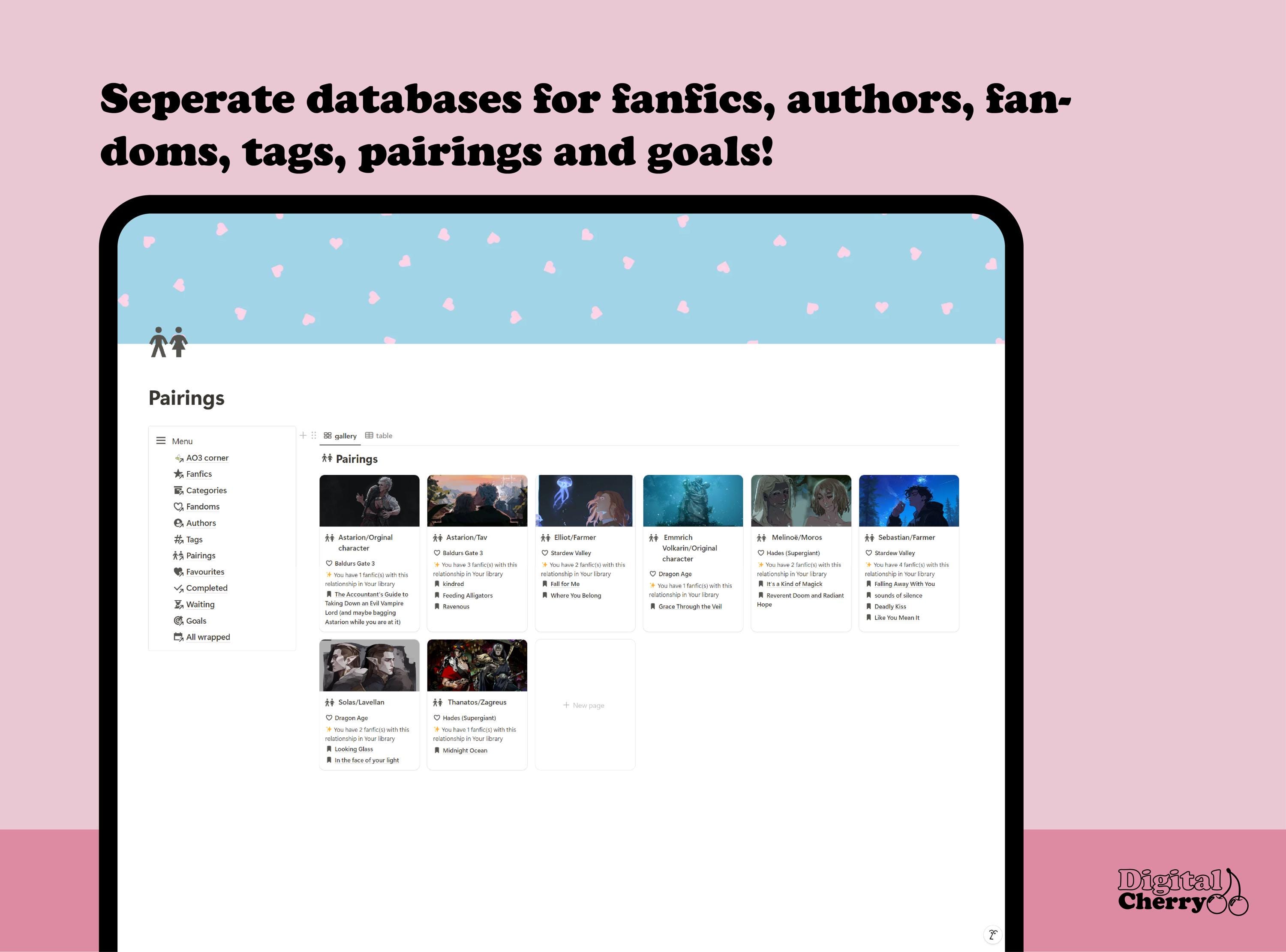 AO3 Notion Tracker, Fanfiction Notion Template, Notion Hub, Fanfiction ...
