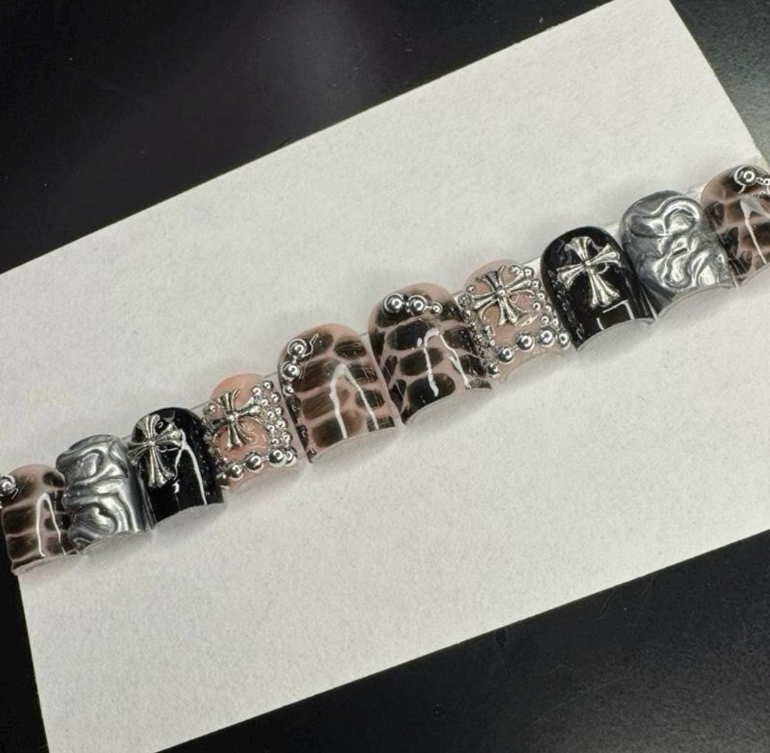 Metallic and Cross Press on Nails - Etsy
