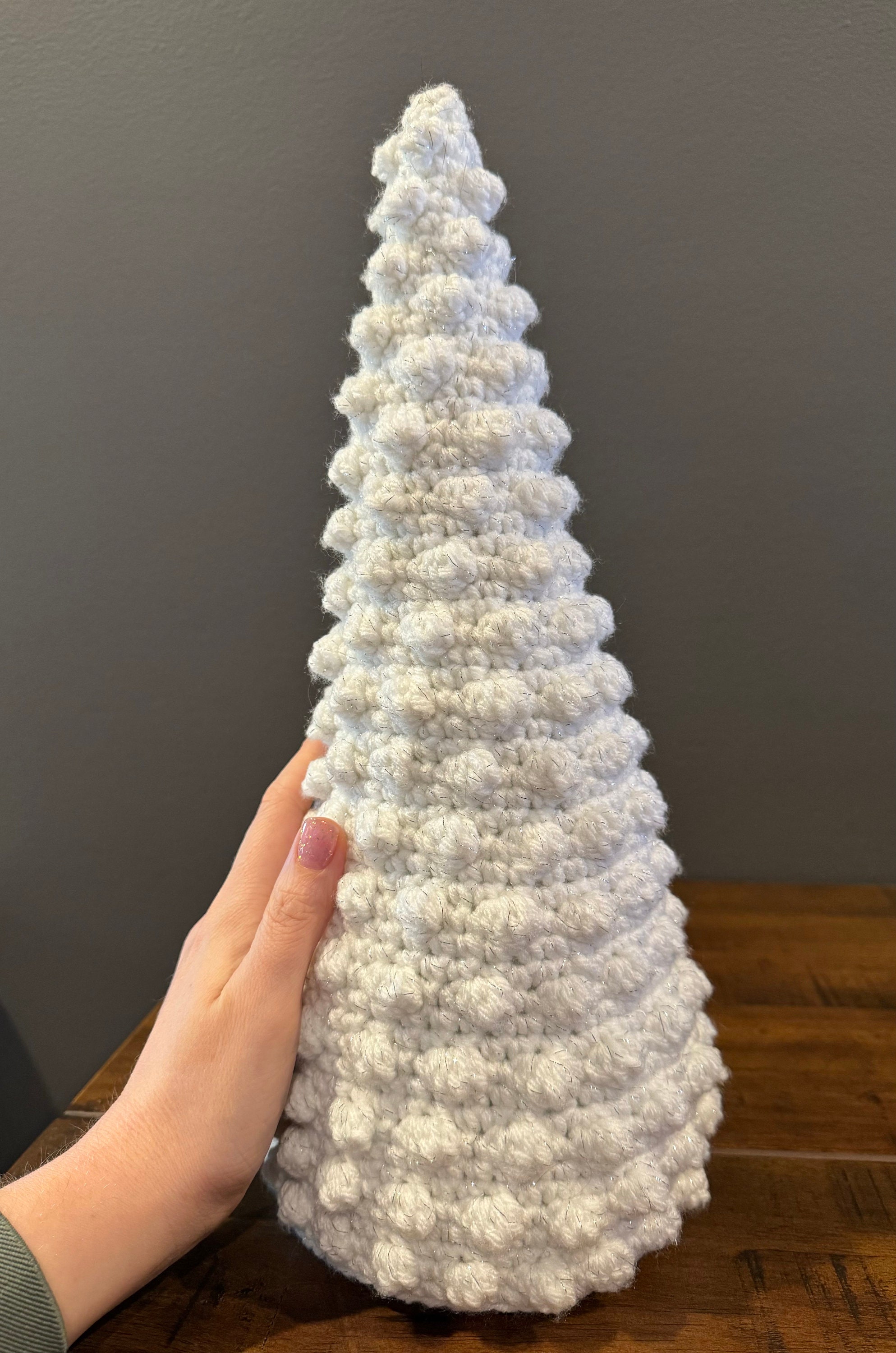 Crocheted Large Sparkly Bobble Christmas Tree Shiny Holiday Tree Tinsel ...