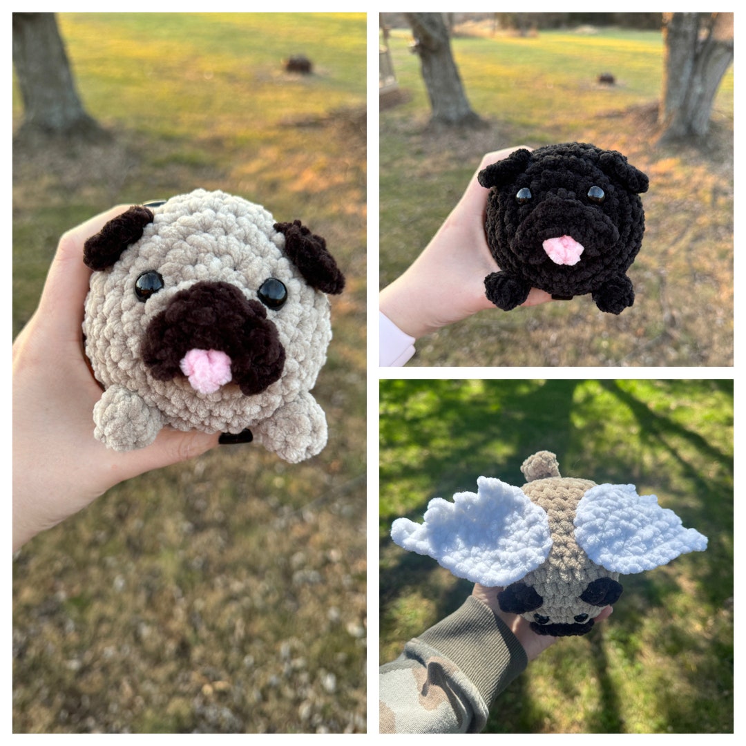 Crochet Potato Pug Dog Chenille Yarn Pug Puppy Amigurumi Plushie Angel ...