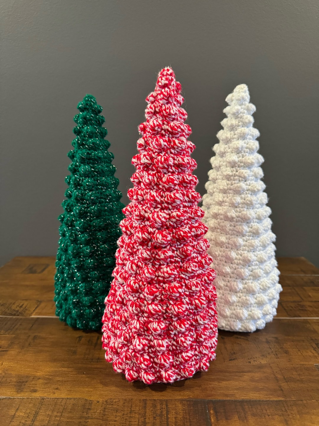 Crocheted Large Sparkly Bobble Christmas Tree Shiny Holiday Tree Tinsel ...