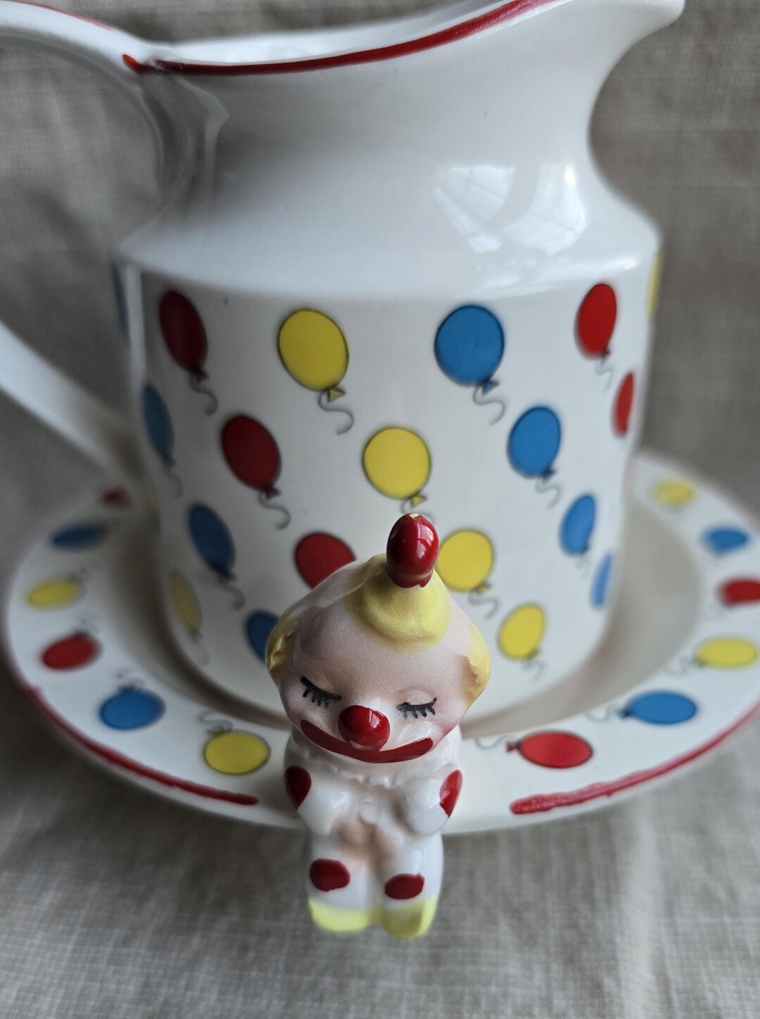 Balloon Print Clown Pitcher and Bowl by Enesco Japan - Etsy