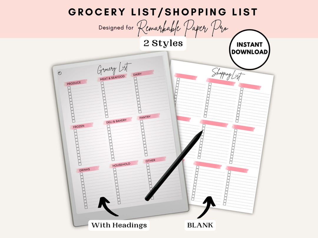 Grocery List, Shopping List Checklist, 2 Styles, Left and Right Handed ...