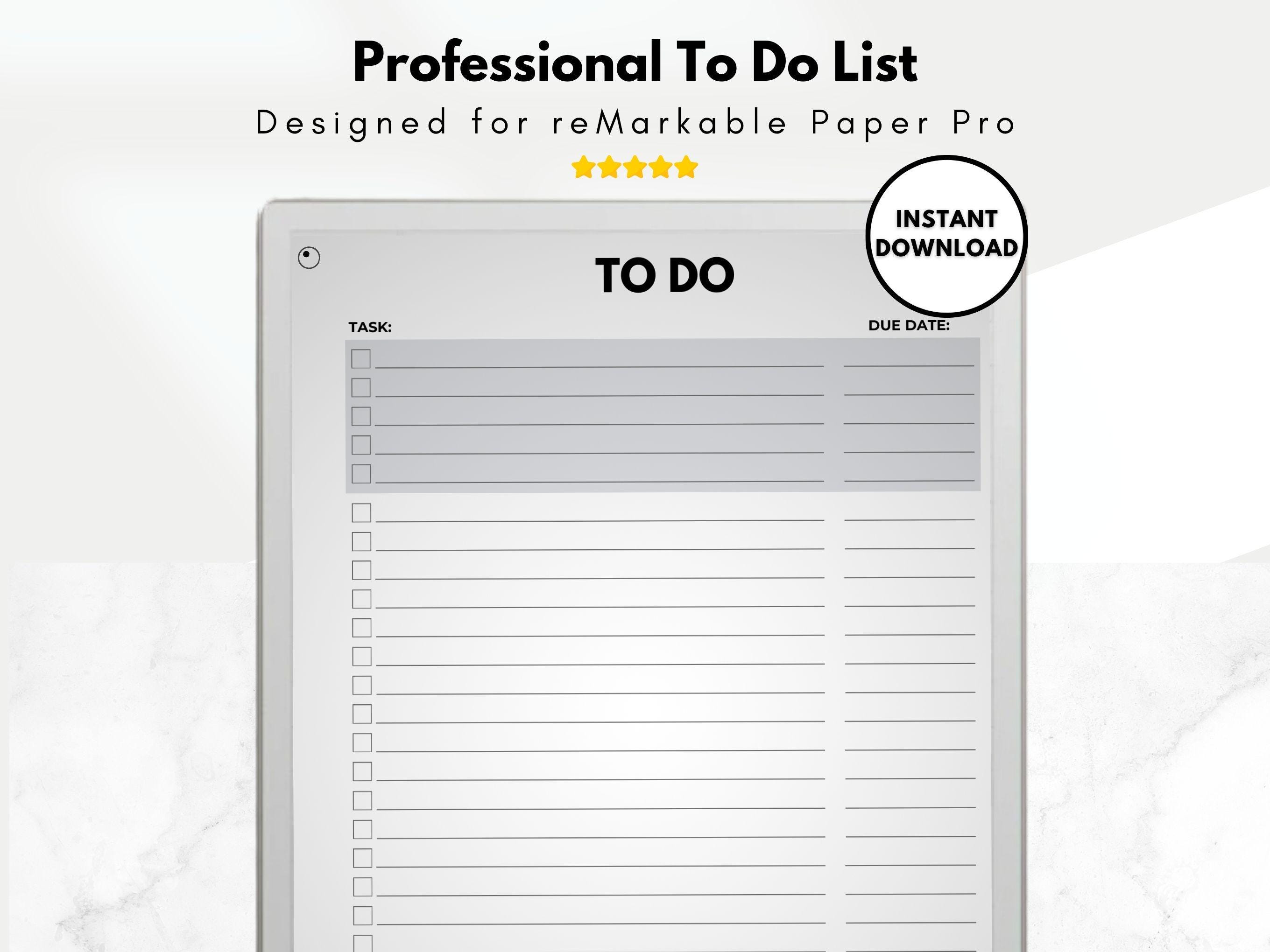 Simple To-do List Template for Remarkable Paper Pro, Work To-do List ...
