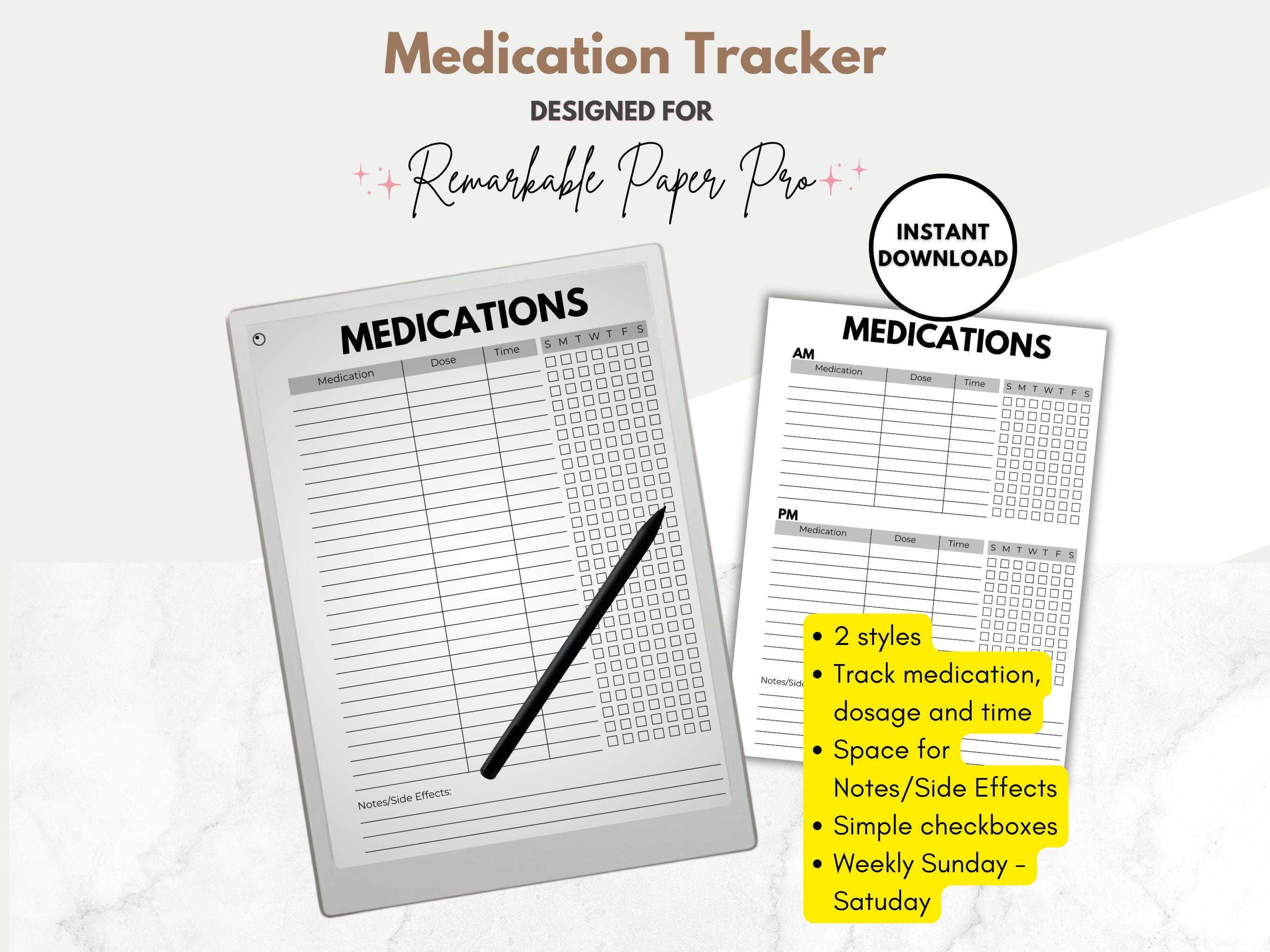 Medication Tracker Template for Remarkable Paper Pro, Medicine Log ...