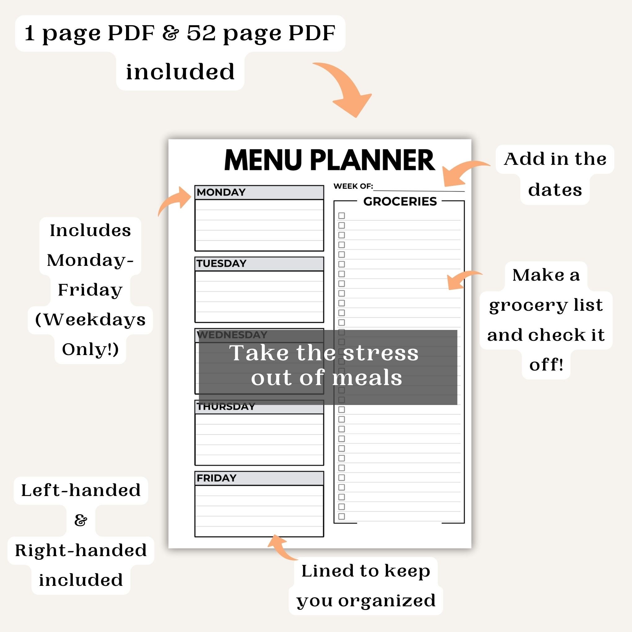 Remarkable 2 Template Weekday Menu Planner, Grocery List, Left and ...
