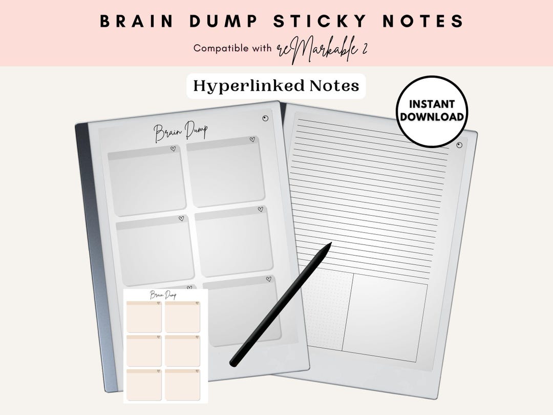 Brain Dump Sticky Notes, Template for Remarkable 2, to Do Lists ...