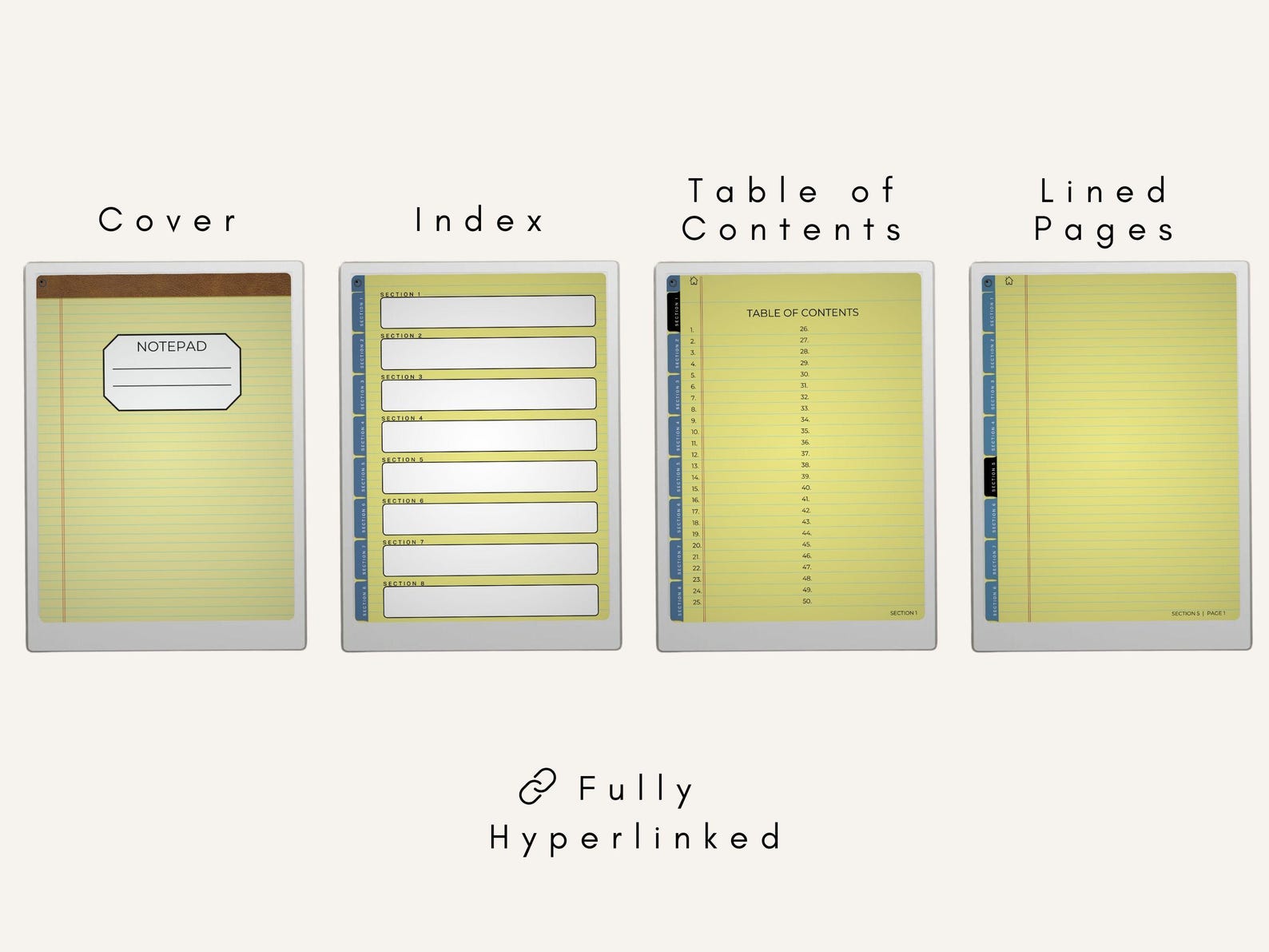 Yellow Legal Pad Notebook for Remarkable Paper Pro, 8 Hyperlinked ...