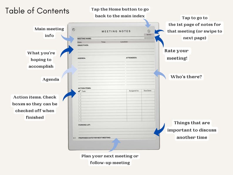Meeting Minutes Template for Remarkable Paper Pro, 50 Hyperlinked ...