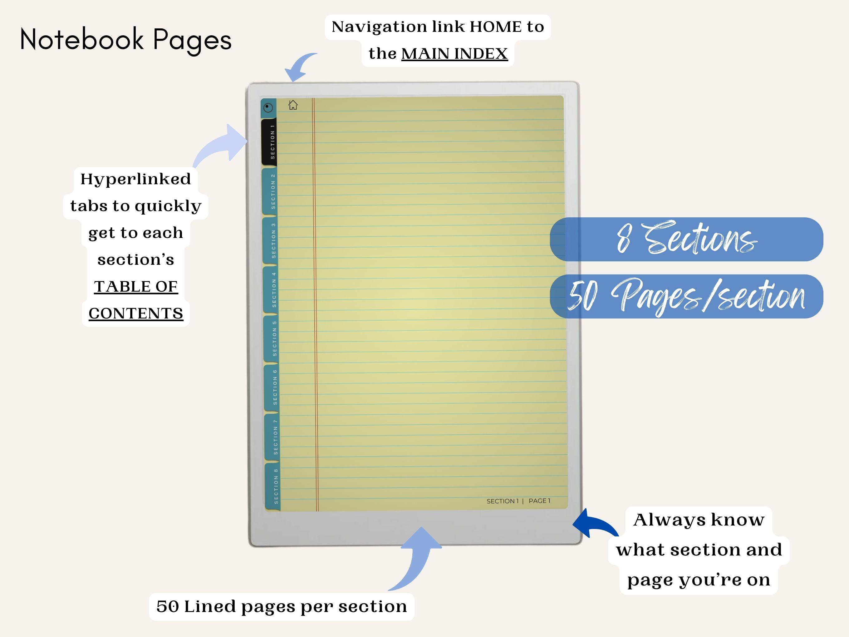 Yellow Legal Pad Notebook for Remarkable Paper Pro, 8 Hyperlinked ...