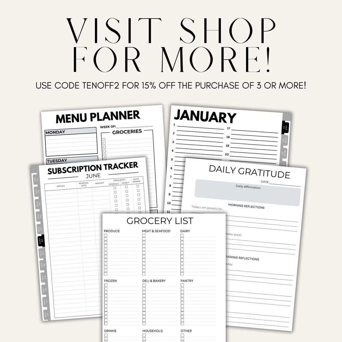Remarkable 2 Template Weekday Menu Planner, Grocery List, Left and ...