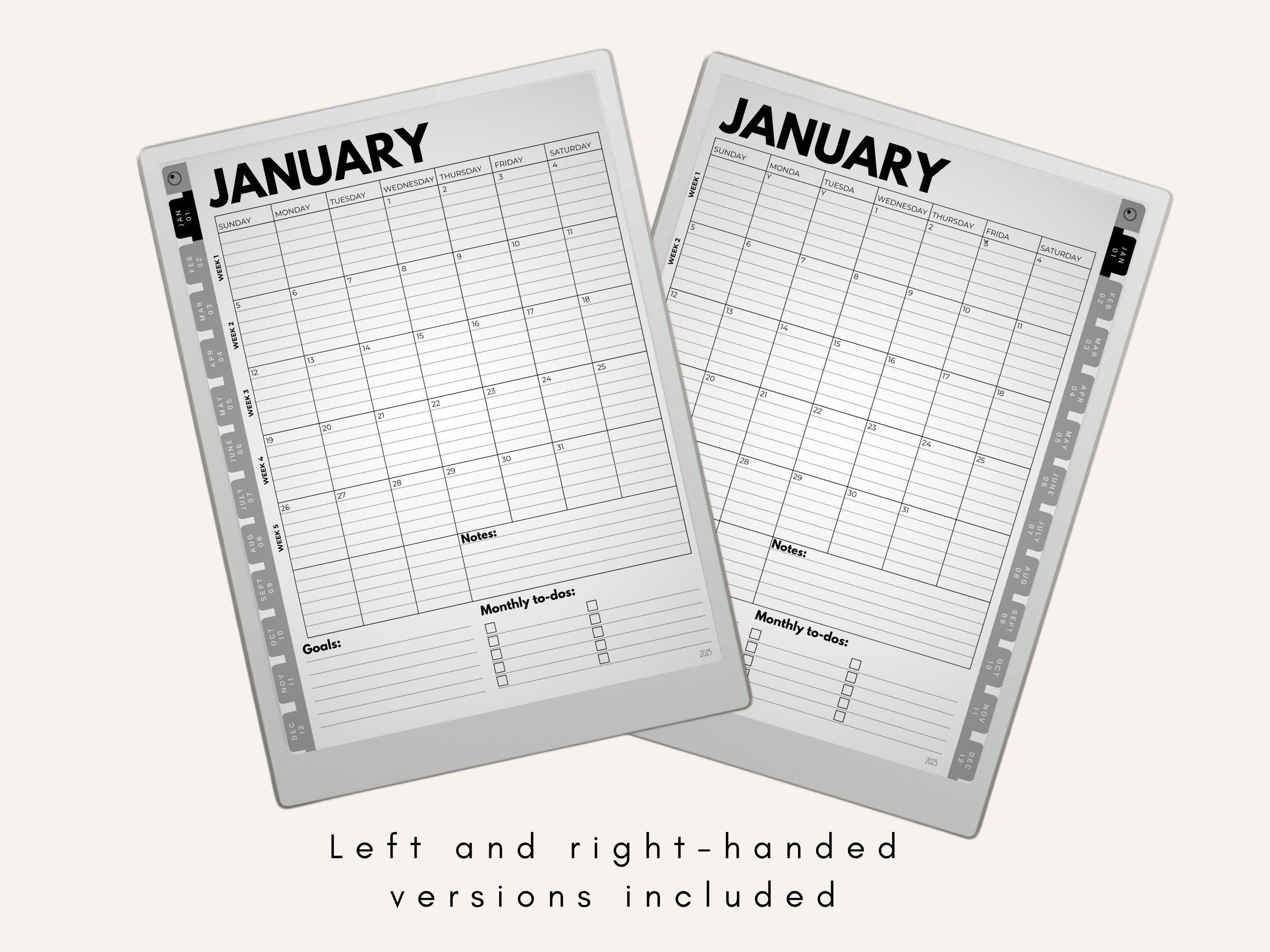 2025 Lined Monthly Planners, Lined Calendars, Template for Remarkable ...