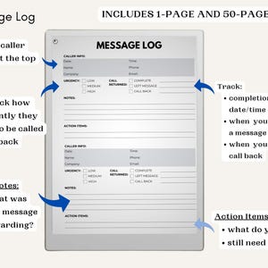 Phone Call Log for Remarkable Paper Pro Message Log, Voicemail Log ...