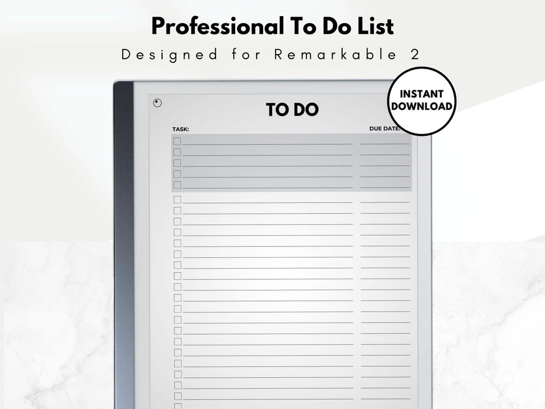 Simple To-do List Template for Remarkable 2, Work To-do List With Due ...